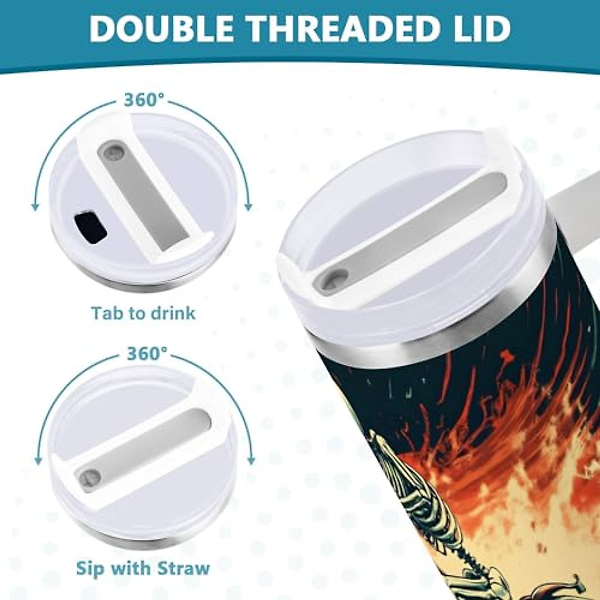 Jihqo Retro Skeleton Motorcycle 40 oz Stainless Steel Vacuum Insulated Tumbler with Handle and Straw Lid, Leakproof Water Bottle Double Wall Travel Mug Coffee Cup, Cupholder Friendly