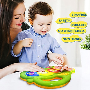 AMINFUN Baby Piano Drum 6-12 Months Toy, Caterpillar Piano Keyboard Drum Light Up Sound Musical Toy, Learning Educational Interactive Infant Toddler 12-24 Months Gift