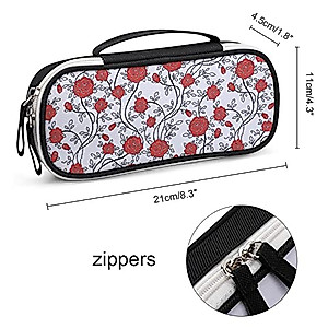 Rose Flowers Plant Pencil Case Bag Large Capacity Stationery Pouch with Handle Portable Makeup Bag Desk Organizer