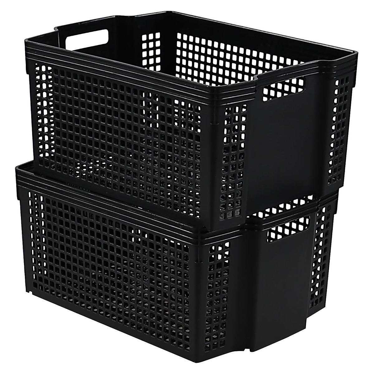 CadineUS 6-Pack Stackable Open Storage Baskets, Large Plastic Cupboard Baskets, Black