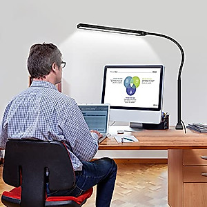 LED Desk Lamp with Touch Control, Gooseneck Clamp Lamp, Desk Light for Home Office, 3 Modes Stepless Dimmable Workbench Light for Working, Study, Reading, Dorms, Nightlight