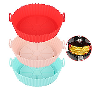 8inch Silicone Reusable Air Fryer Liner Non-stick Airfryer Pot Air Fryer Accessories Dishwasher Safe Baking Parchment (pink)