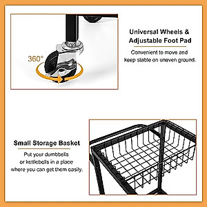 Yoga Mat Storage Rack Weight Rack for Dumbbells Home Gym Storage Rack Workout Equipment Storage Cart Hooks for Yoga Mats, Dumbbells, Kettlebells, Foam Rollers, and Resistance Bands, Black