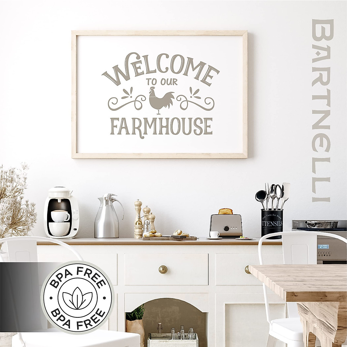 Bartnelli Large Kitchen Utensil Holder Organizer For Countertop, Farmhouse Storage Caddy With Stable Padded Base