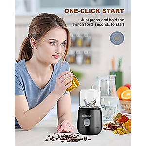 COOL KNIGHT Electric Herb Grinder Electric Spice Grinder, USB Rechargeable 200W Cordless Electric Herb Grinder for Herbs, Spices, Seeds, etc. (Black)