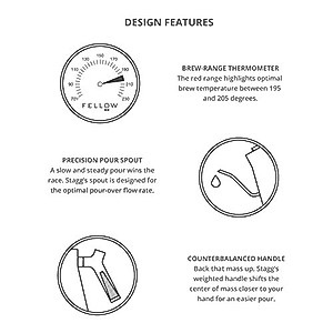 Fellow Stagg Stovetop Pour-Over Coffee and Tea Kettle - Gooseneck Teapot with Precision Pour Spout, Built-In Thermometer, Matte Black, 1 Liter