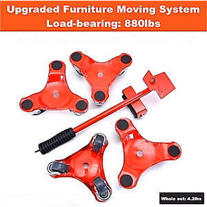 Furniture Mover & Lifter Kit with 4 Sliders,3 Wheel Furniture Dolly, 6-Inch Steel Tri-Dolly with Caster, Easy Moving System Roller Riser for Bulky & Heavy Loads, 9 Pack 440-lb Load Capacity
