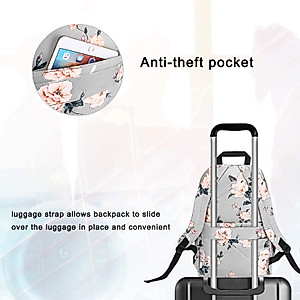 MOSISO 15.6-16 inch Laptop Backpack for Women, Polyester Anti-Theft Stylish Casual Daypack Bag with Luggage Strap & USB Charging Port, Camellia Travel Backpack, Grey