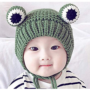 MINGSEECESS Kids Knitted Beanie Hat Cute Frog Cartoon Winter Warmer Cap with Big Eyes for Baby Boys Girls Green