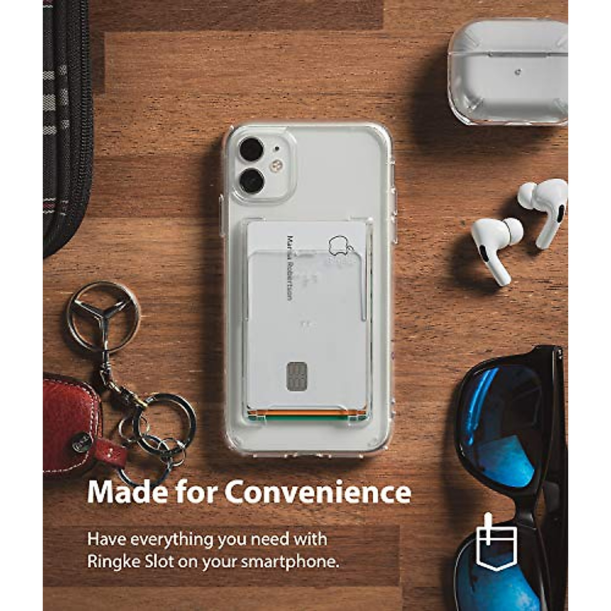 Ringke Slot Card Holder (2 Pack) Designed for Smartphones, Adhesive Stick On Wallet Case Minimalist Slim Hard Premium Credit Card Cash Sleeve - Clear Mist