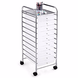 RELAX4LIFE Storage Cart W/10 Drawers,Rolling Wheels Semi-Transparent Multipurpose Mobile Rolling Drawer Cart for School, Office, Home, Beauty Salon Files Arrangement Storage Organizer Cart (Clear)