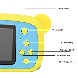 Kids Cartoon Camera, Front and Rear Dual Cameras Kids Camera Eco Friendly Multiple Fun Photo Frames ABS for Outdoor for 3‑10 Years Old Kids (Yellow)