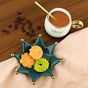 7.4 OZ Mug Ceramic Coffee Cup with Crown Saucer & Spoon, Christmas Gifts Mom Birthday Gifts Mother's Day for Mother,Espresso Coffee mug Tea cup (green)