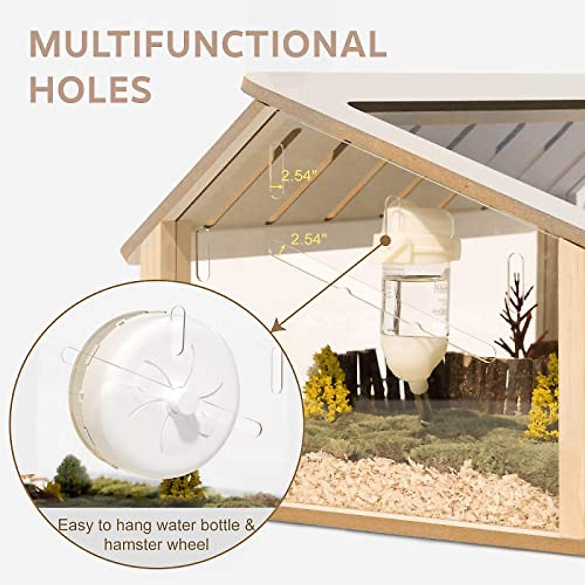 MEWOOFUN Wooden Hamster Cage Small Animal Cage Acrylic Hamster Cage with House (18.5" L X 12.9" W X 9.8" H)