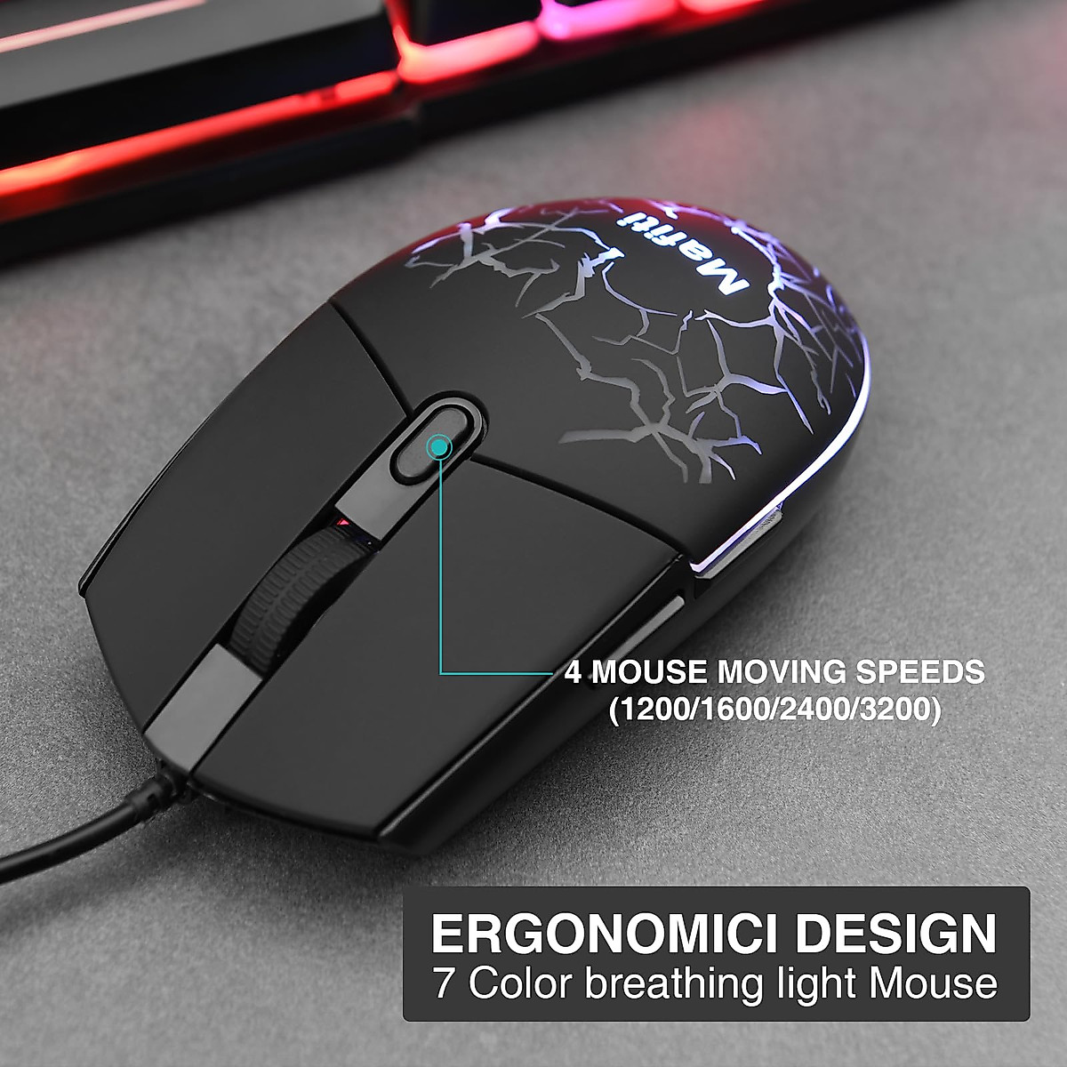 mafiti RK101 Computer Keyboard Mouse Combo Wired, RGB Backlit USB Keyboard for PC Mac Laptop Desktop, Gaming Office