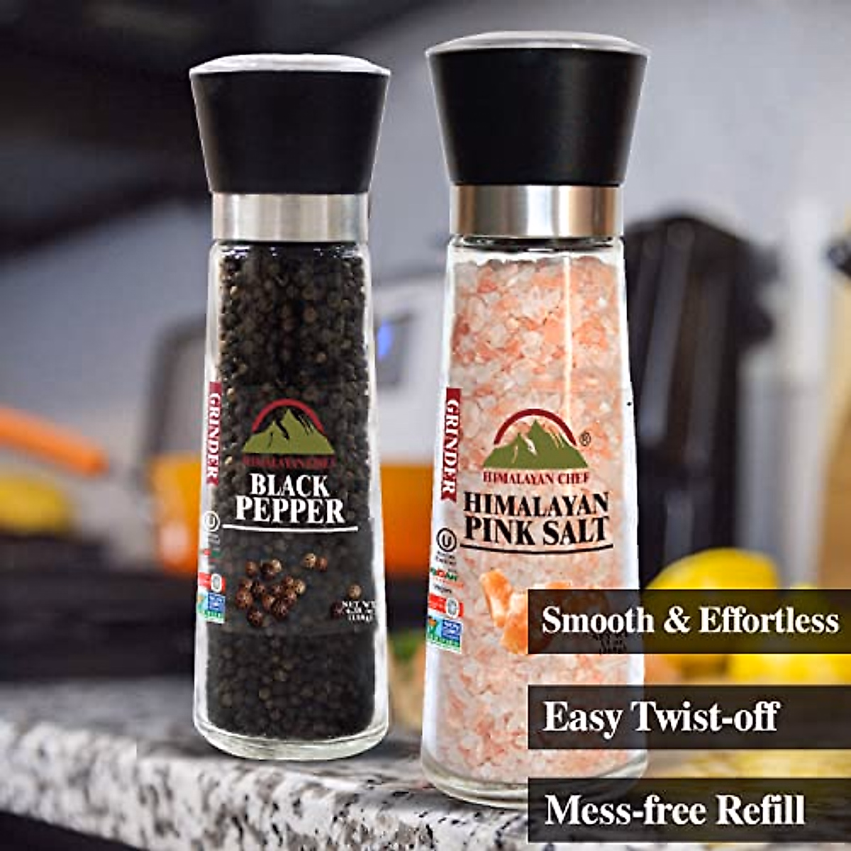 Himalayan Chef Himalayan Pink Salt & Black Pepper Grinder-Set of 2