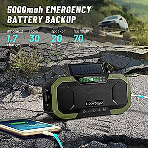 Emergency Radio Waterproof Bluetooth Speaker,Portable Digital AM FM Radio with Flashlight,Reading Lamp,Hand Crank NOAA Weather Radio with Solar Panel,5000mAH Cell Phone Charger,Emergency Survival Kit