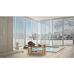 EcoDecors EarthyTeak Shower Bench Eleganto Wooden seat Garden Bench with LiftAide Arms 35" Long Natural Teak Patio Bench Wood Shower Bench for Indoor and Outdoor Use