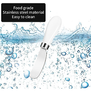GUZE-US Butter Knife(2 Pcs), Porcelain Handle, Stainless Steel Cheese Spreader, Butter Spreader Knives Set