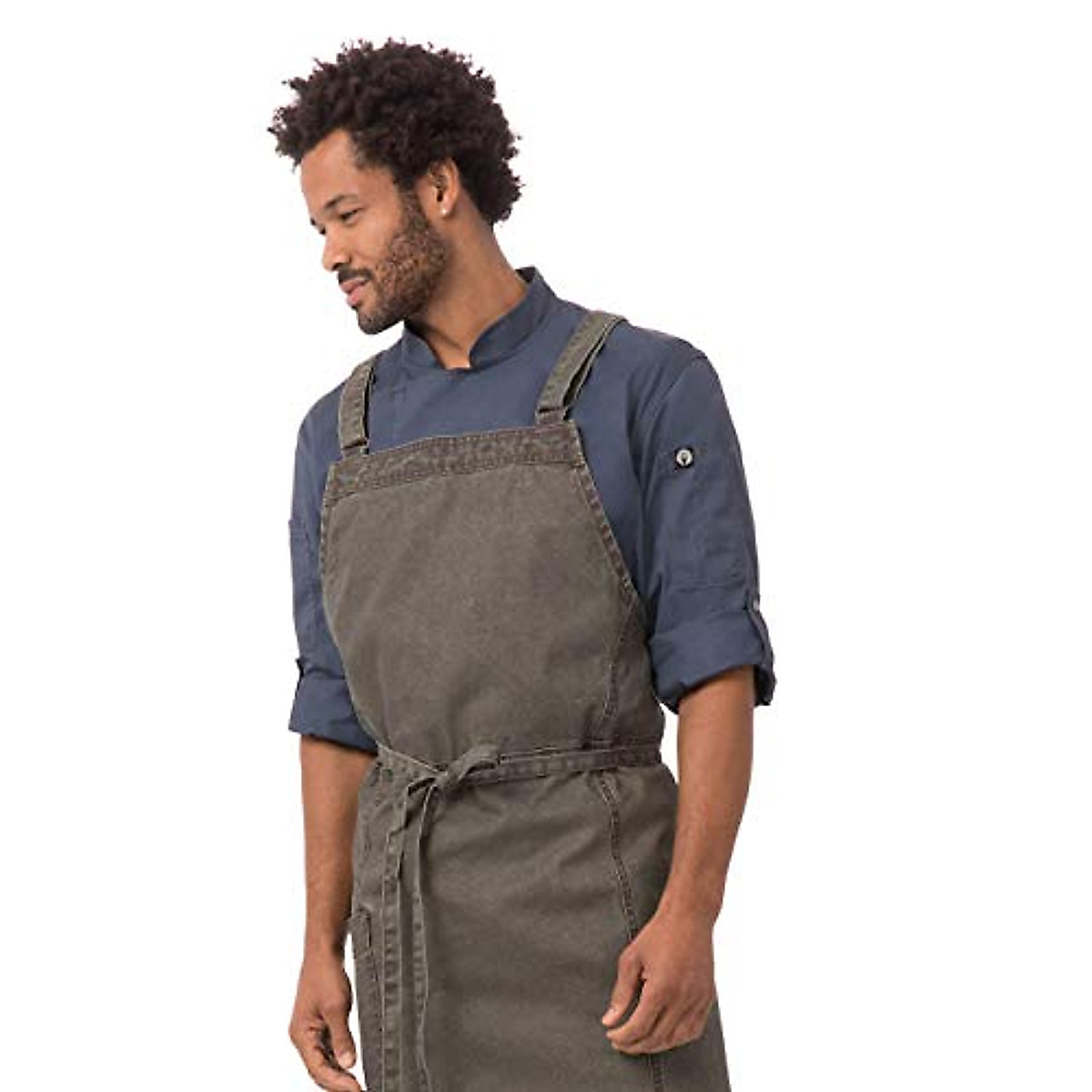 Chef Works unisex adult Denver Chefs Cross-back Bib Work Utility Apron, Olive Wood, One Size US