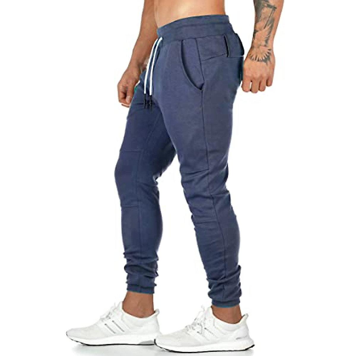 MANSDOUR Men's Athletic Gym Pants Workout Running Joggers Pants Slim Fit Sport Track Pants Outdoor Jogging Sweatpants Casual Quick Dry Tapered Training Trousers with Zipper Pockets Navy