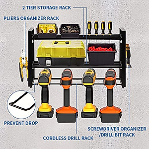 Newisdomake Power Tool Organizer, Drill Rack for Battery Handheld Power Tools, 3 Layers Cordless Tool Organizer, Compact Design Power Tool Holder Suitable for Garage/Pantry/Kitchen/Laundry/Mud Room