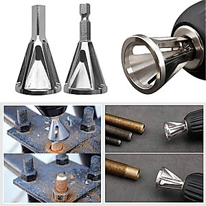 2Pcs Deburring External Chamfer Tool Stainless Steel Deburring Drill Bit Remove Burr Quickly Repairs Damaged Bolts Fits for 8-32 Bolts (Silver)