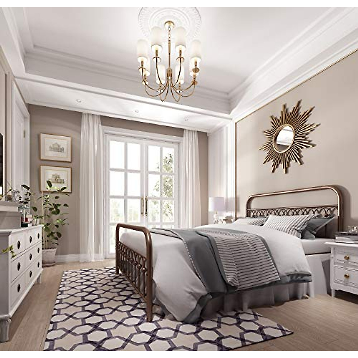 YALAXON Vintage Sturdy Queen Size Metal Bed Frame with Headboard and Footboard Basic Bed Frame No Box Spring Needed，Antique Brown.