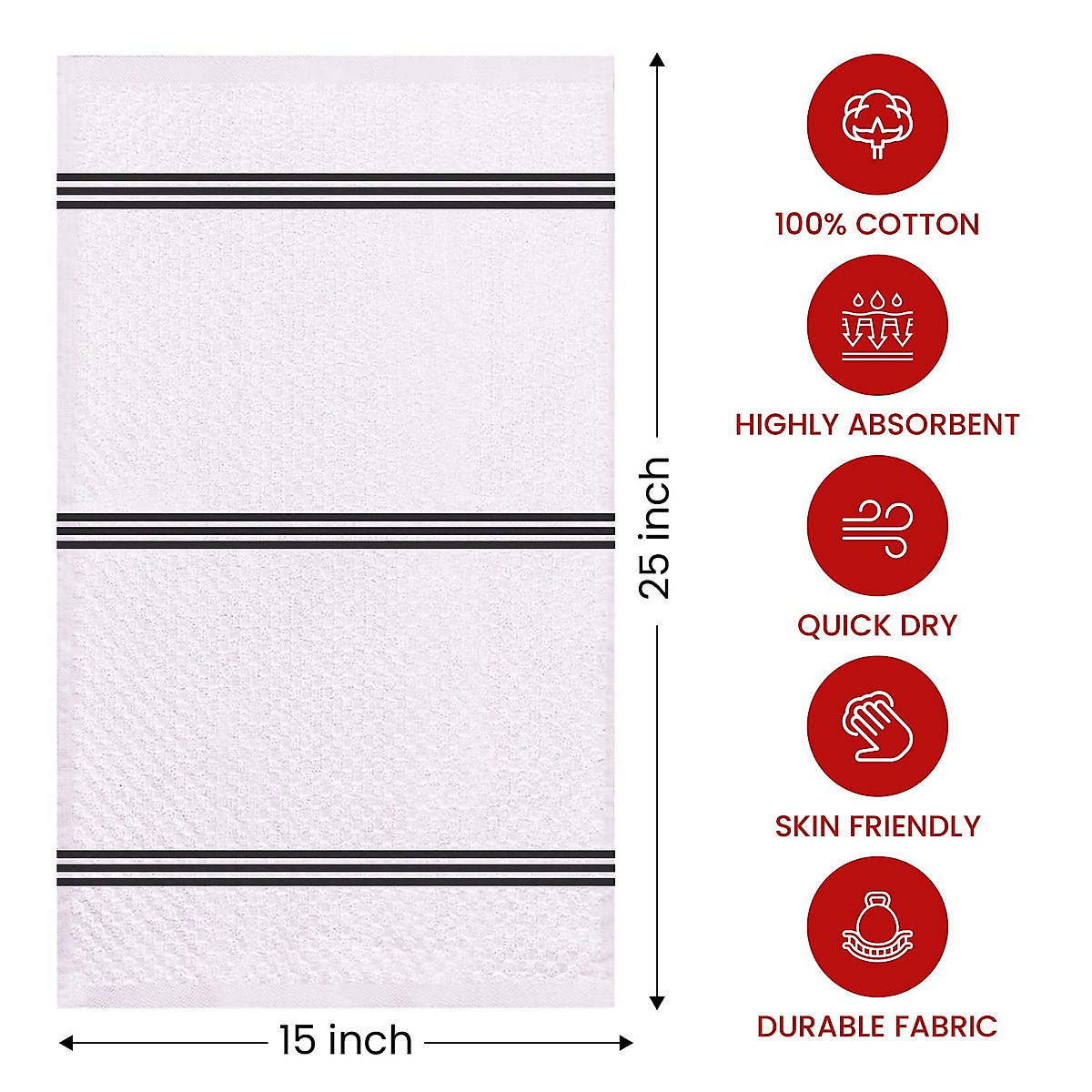 Infinitee Xclusives Kitchen Towels – Pack of 6, 100% Cotton 15x25 Inches Absorbent Dish Towels - 425 GSM Tea Towel, Terry Kitchen Dishcloth Towels + White Washcloths Set – Pack of 12