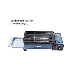 Sizzle Goods Portable Butane Gas Grill with Iwatani Style Stainless Steel Cooking Grate and Nonstick Griddle, Indoor Tabletop Stove, Camping, Korean BBQ, Japanese Yakitori, Yakiniku, Asador Fugitivo