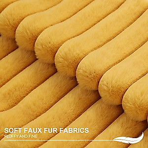 Pallene Faux Fur Plush Throw Pillow Covers 18x18 Set of 2, Luxury Soft Fluffy Striped Decorative Pillow Covers for Sofa, Couch, Living Room, Mustard Yellow
