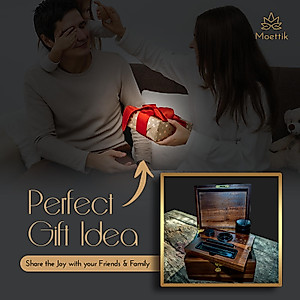 Moettik Premium Storage Box -Acacia Wooden Smell Proof Locking Storage Box with Accessories Removable Wood Tray, Glass Jars, Metal Tube, Ceramic Tray, Brush, Brown Upgraded Design