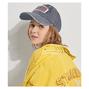 INOGIH Women American Flag Ponytail Hat Embroidery Washed-Cotton Messy Bun Baseball-Cap Adjustable Grey