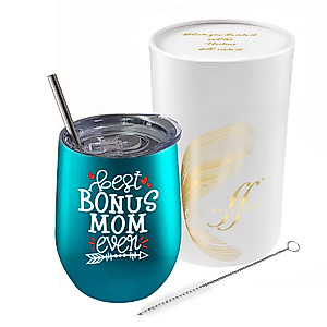 Fancyfams Bonus Mom Gifts, Mother in Law Gifts from Daughter in Law, Gifts for Mother in Law, Gifts for Stepmom, Mother in Law Gift, Gift for Stepmom, Wine Tumbler (Turquoise)