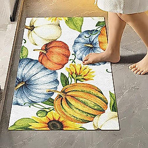Pumpkins Sunflowers Bathroom Rug Mat Soft Absorbent Bathroom Rugs Mats Washable Bath Mats Rugs Non Slip Bath Mat Runner Rug for Bathroom Tub Bath, Rectangle Shower Rug