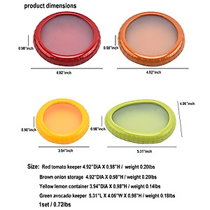 halteoly 4PC Silicone Fruit and Vegetable Storage Containers Set for Fridge, Onion Storage Container, Avocado keeper,Tomato Saver,and Lemon holder