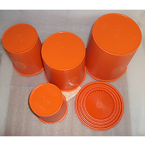 Vintage Tupperware Servalier Canister Set of 4, Retro Orange