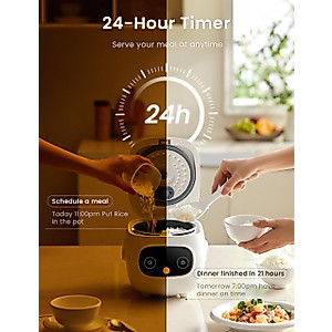 COMFEE' Mini Rice Cooker 4 Cups Cooked/2 Cups Uncooked, Portable Non-Stick rice maker, 24 hours Timer Delay, 6 Functions, Fast Cooker, Brown Rice, Oatmeal, White