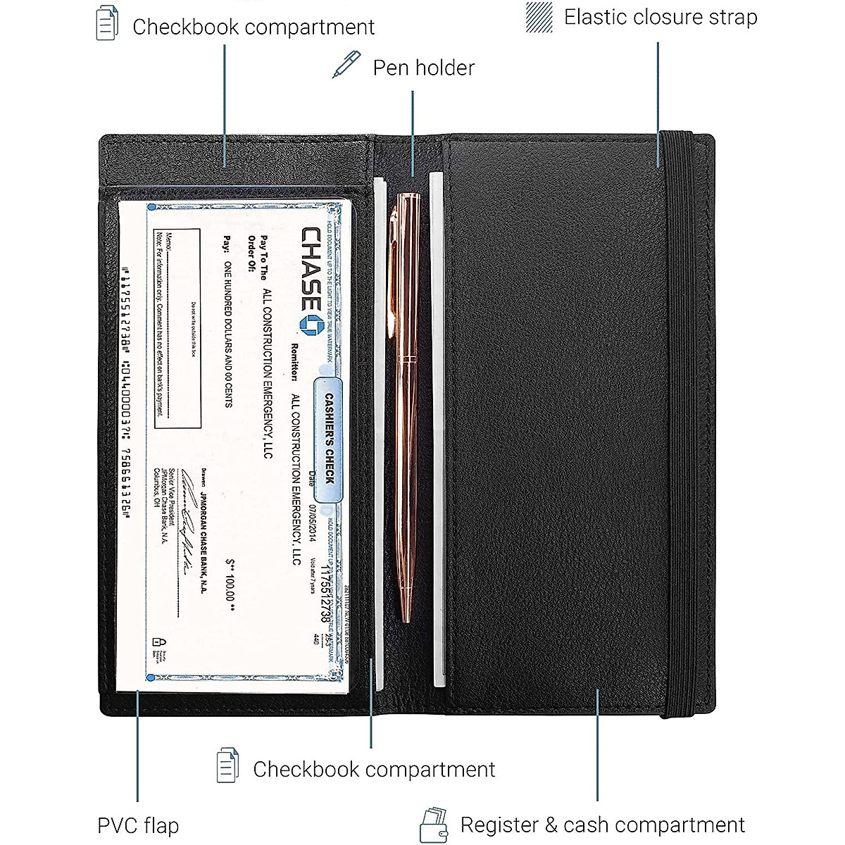 Zreal Checkbook Cover for Men & Women, Premium Vegan Leather Checkbook Holder Slim Wallets for Top & Side Tear Duplicate Checks with RFID Blocking (Matte Black)