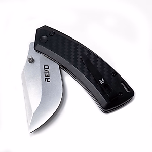 REVO Canyon Pocket Knife, 3" Engineered Steel Blade Button Lock Knife, Stainless steel handles with FRN scales, Versatile EDC for Hunting, Camping, Fishing (Black)