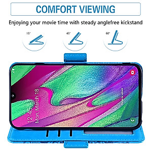 Asuwish Phone Case for Samsung Galaxy A40 with Tempered Glass Screen Protector and Flower Leather Wallet Flip Cover Credit Card Holder Stand Cell Accessories Glaxay A 40 Gaxaly 40A Boys Women Men Blue
