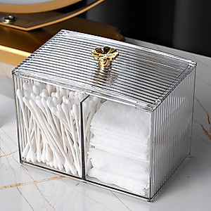 Estink Cotton Pad Storage Box, Portable Cotton Pad Holder Dispenser Swab Container Holder Transparent with Lid Grid for Cosmetics Makeup Swab Storage Box Desktop Decoration