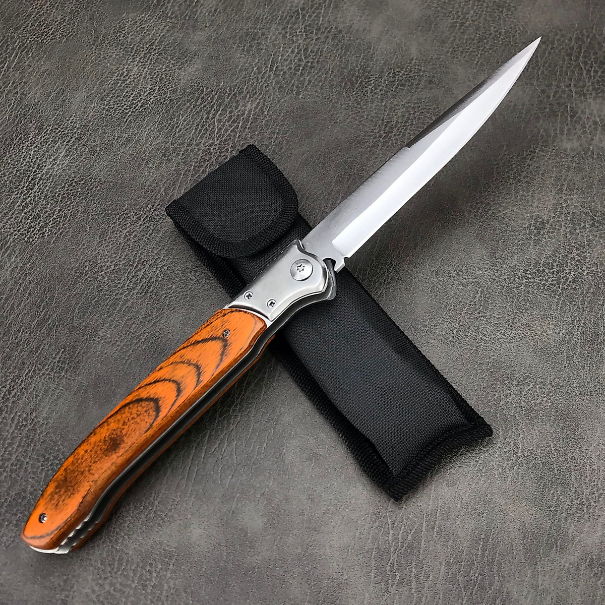 Generic 12"" Assisted Opening Folding Knife, Pocket Knife with Slide Safety Lock,Pakkawood Handle Outdoor Camping Portable Everyday Carry Tool,Gift Nylon Sheath, Red