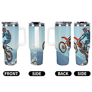 Motocross Dirt Bike Insulated Tumbler with Handle Stainless Steel Travel Coffee Mug with Lid And Straw 40oz