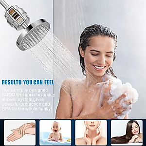 Nuodan Filtered Shower Head, High Pressure Rain Shower Head Filter Set for Hard Water Removes Chlorine and Harmful Substances (Chrome)