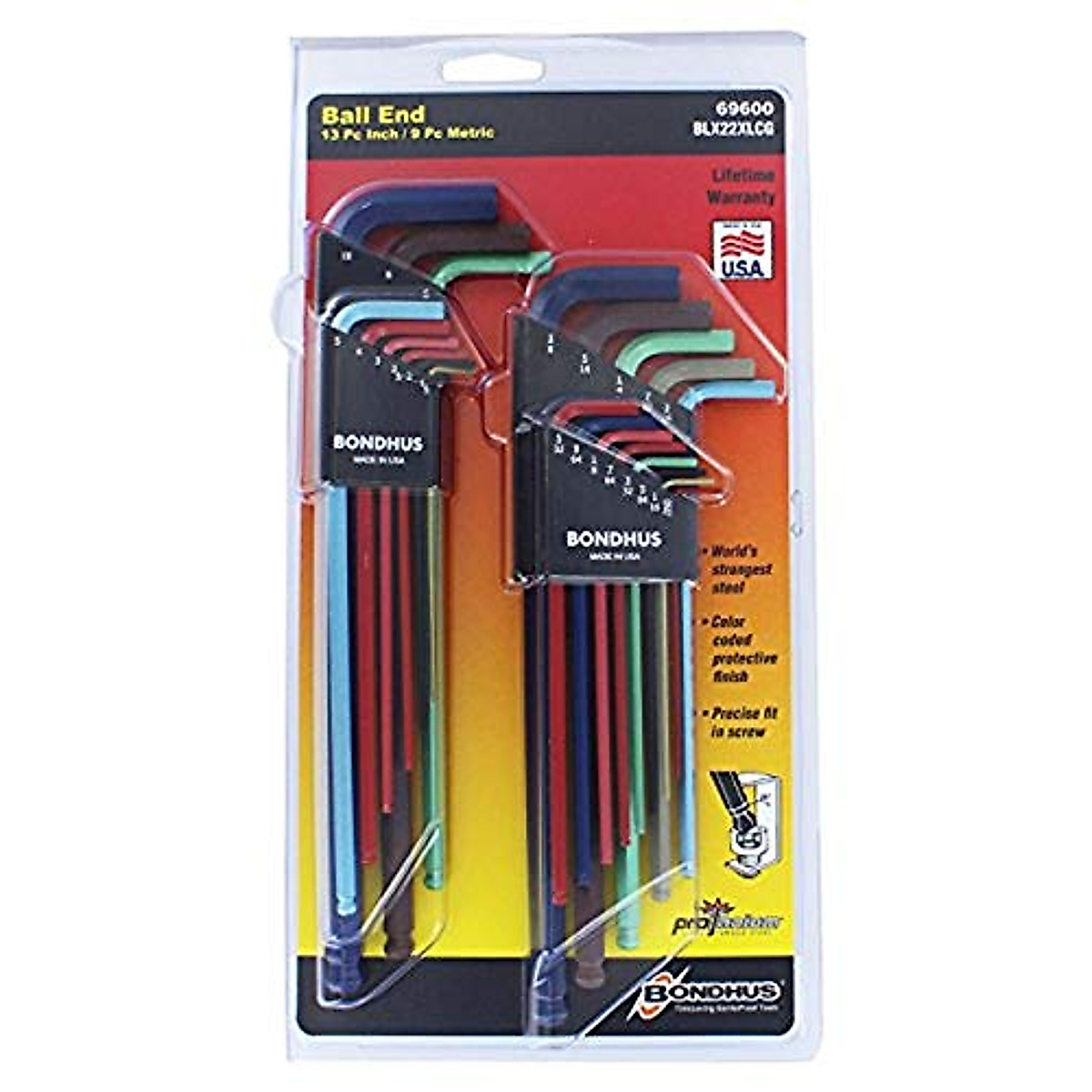 Bondhus 69600 Ball End DoublePK L-Wrench Set w/ColorGuard, 13 Piece