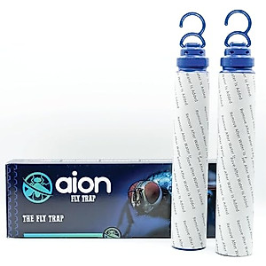 Aion Outdoor Fly Traps with Natural Bait Attractant and Hanging Hooks for Trapping Fruit and Horse Flies, Gnats, and Flying Insects or Bugs, Patio, Camping, and Backyard Disposable Catchers, 2 Pack