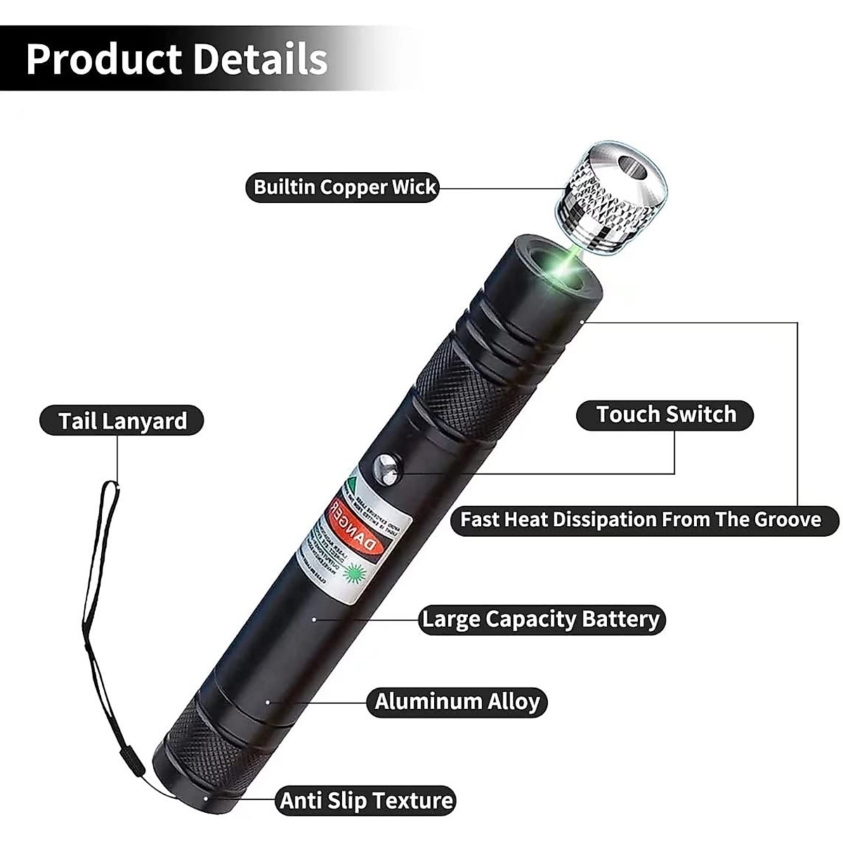 Laser Pointer High Power,Green Laser Pointer Tactical Long Range Laser,Rechargeable Laser Single-Press On/Off,Adjustable Focus Green Flashlight for Night Astronomy Outdoor Camping Hunting and Hiking