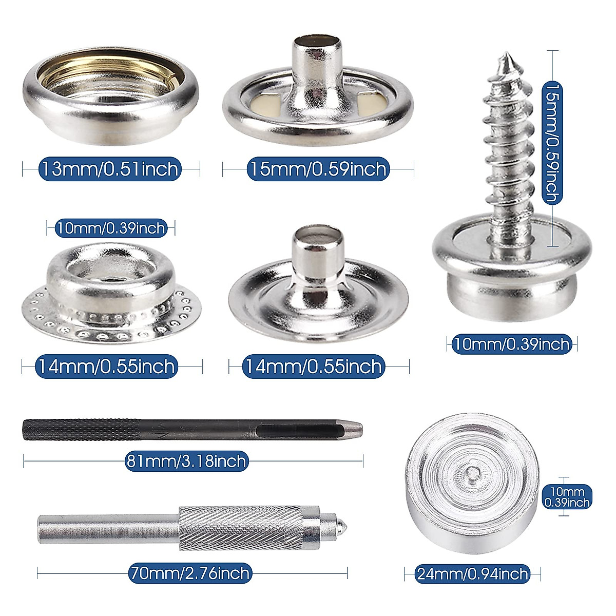 323 Piece Canvas Snap Kit, Meifuly Marine Grade Stainless Steel (Caps, Sockets, Screws, Fabric Base Components) for DIY Cover, Canvas Snap Kit with Material Hole Punch and Setting Tools