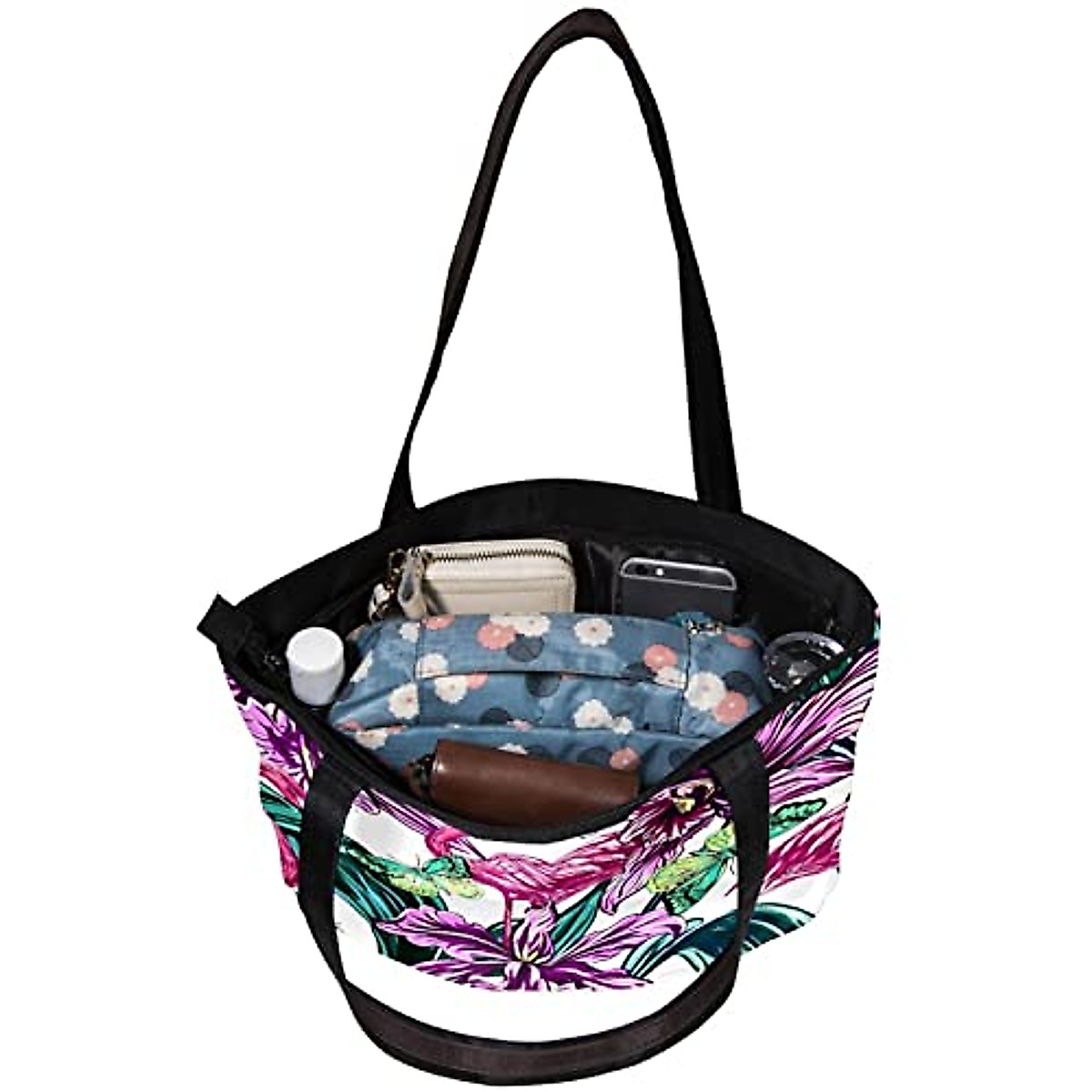 TBOUOBT Handbags for Women Fashion Tote Bags Shoulder Bag Satchel Bags, Purple Flower Tropical Flamingo Butterfly